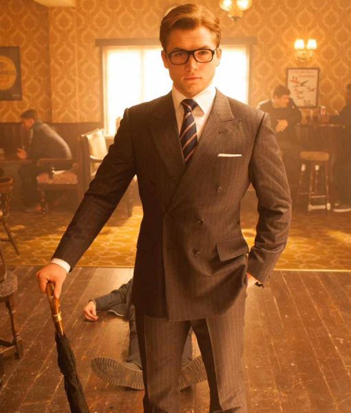Kingsman Eggsy Double Breasted Suit | Taron Egerton Navy Blue Suit