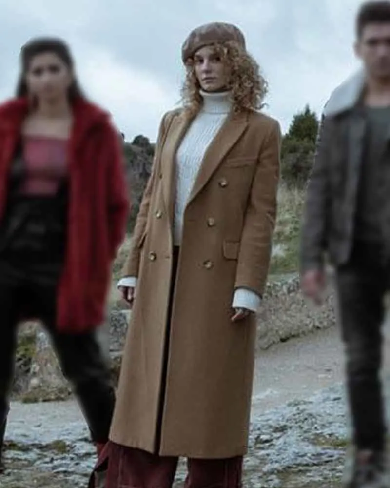 Money Heist Mónica Gaztambide Long Brown Coat