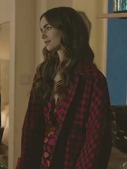 Emily In Paris Red Checked Coat | Emily Copper Plaid Jacket