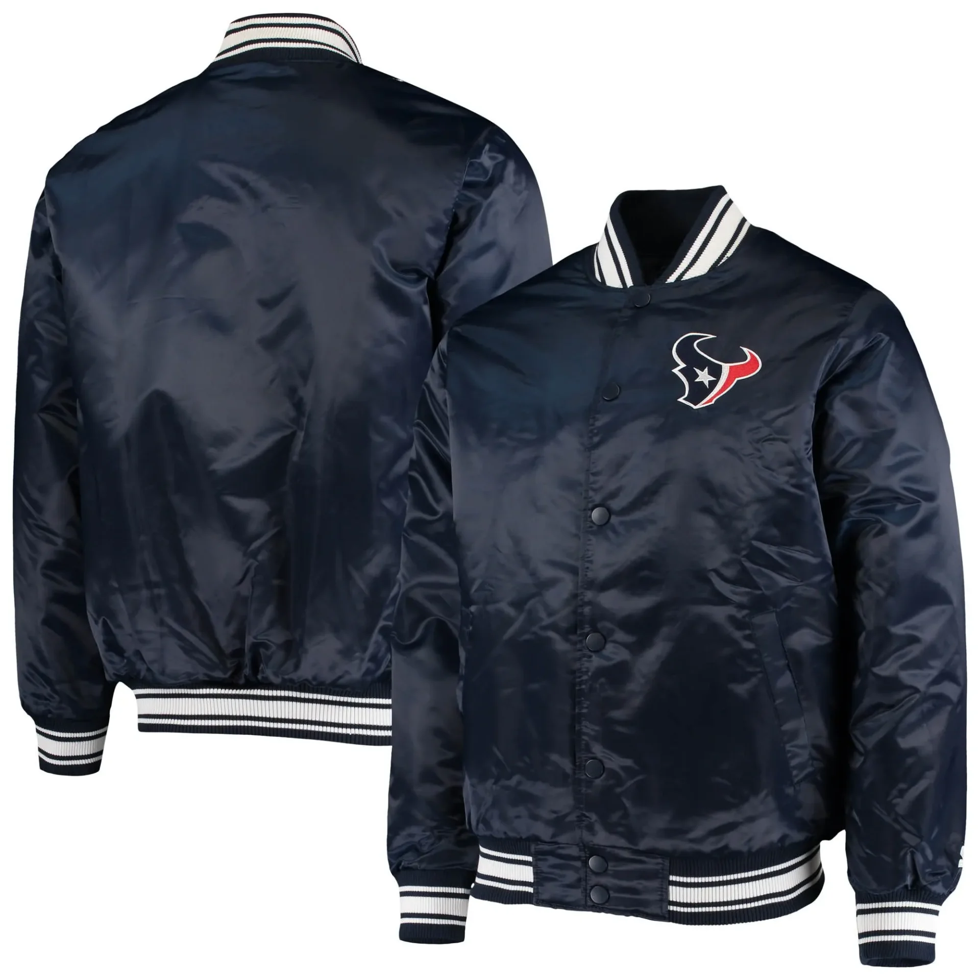 Men's Starter Navy Houston Texans Satin Varsity Jacket- Jacket Hub