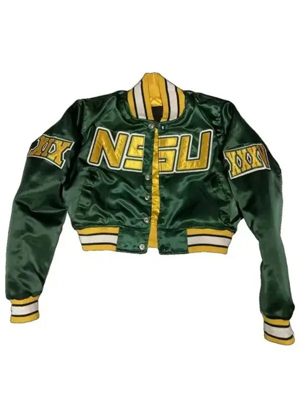 Get Norfolk State University Green Cropped Satin Jacket | Buy Now