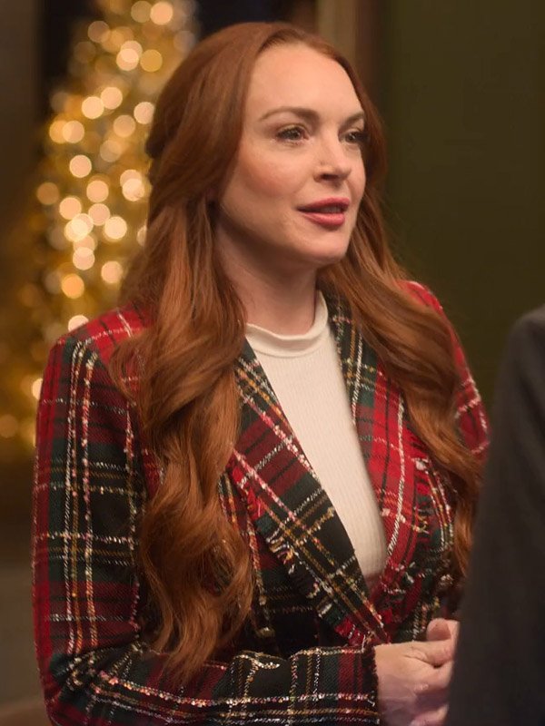 Falling For Christmas 2022 Lindsay Lohan Check Coat