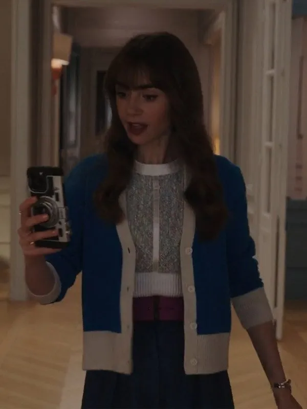 Emily In Paris Season 3 Lily Collins Blue Cardigan - Jacket Hub