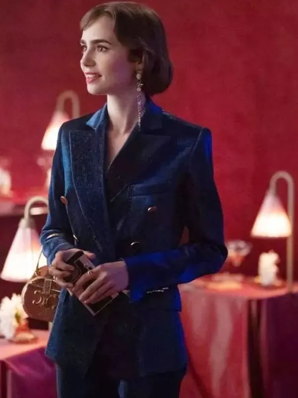 Emily In Paris Season 3 Lily Collins Velvet Suit - Jacket Hub