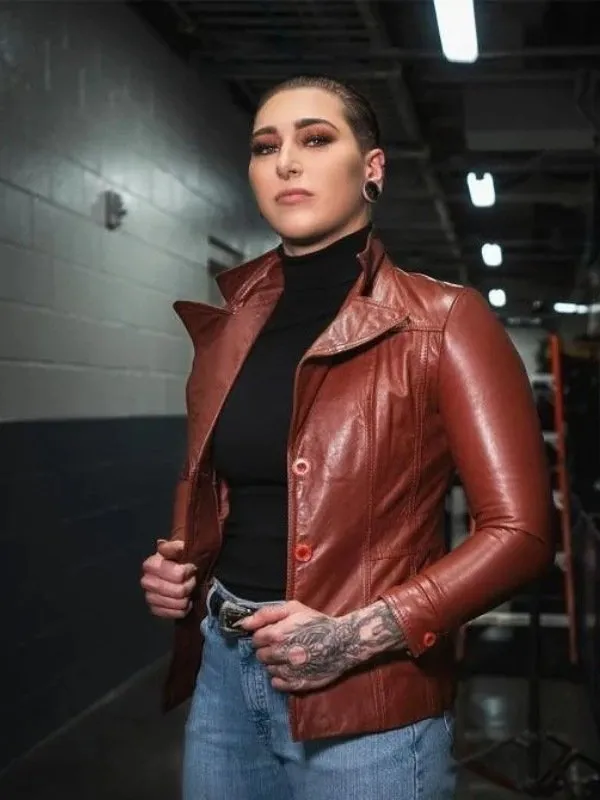 WWE Rhea Ripley Brown Leather Jacket - Jacket Hub
