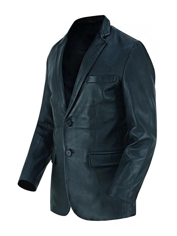 Mens Black Luxurious Leather Blazer - Get Now