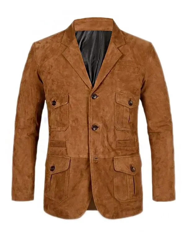 Mens Four Pockets Suede Leather Blazer - Jacket Hub