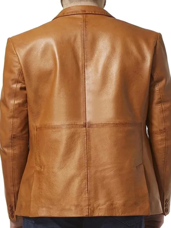 Tan Brown Leather Blazer - Mens Fashion