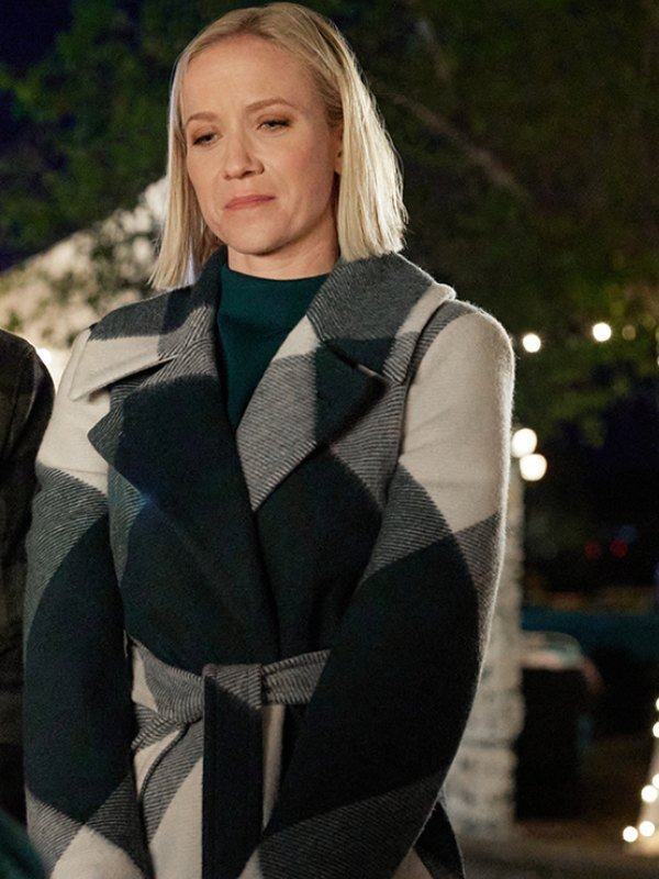 Jessy Schram Mystic Christmas 2023 Juniper Plaid Coat