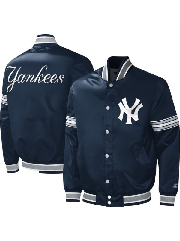 Yankees Baseball Blue Satin Varsity Jacket - Jacket Hub