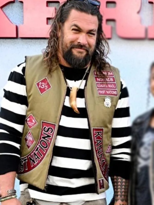 The Bikeriders 2024 Premiere Jason Momoa Brown Vest