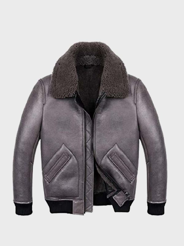 Mens Shearling Grey Sheepskin B2 Leather Jacket - Jacket Hub