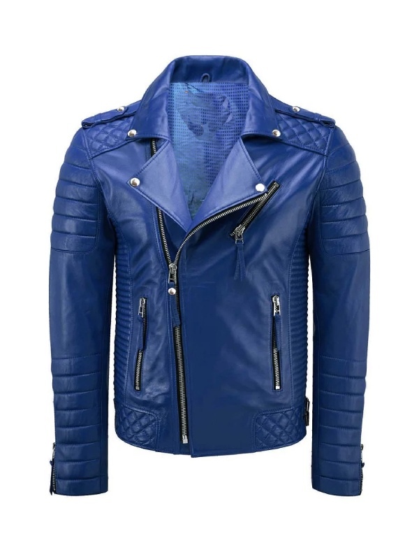 Men’s Blue Biker Leather Jacket - Jacket Hub