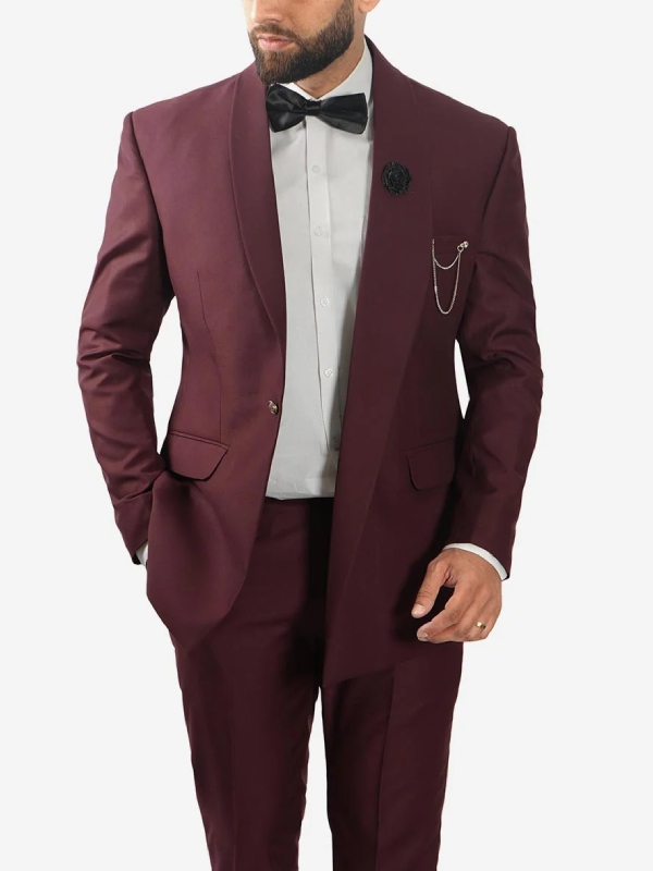 Stanley Shawl Lapel Burgundy Suit - Jacket Hub