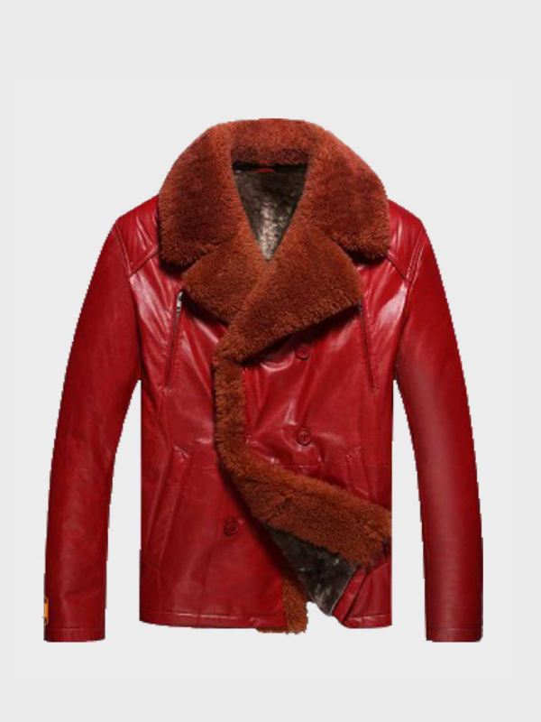 Mens Shearling Red Leather Jacket - Jacket Hub
