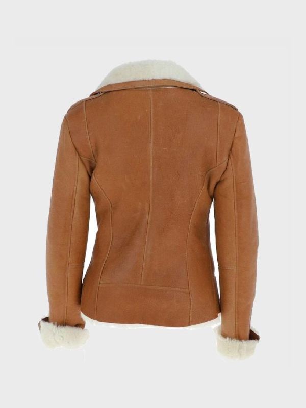 Womens Tan Brown Shearling Leather Jacket - Jacket Hub