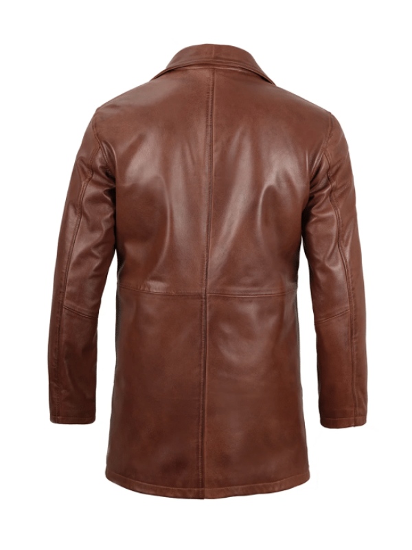 Mens Mid Length Leather Coat - Jacket Hub