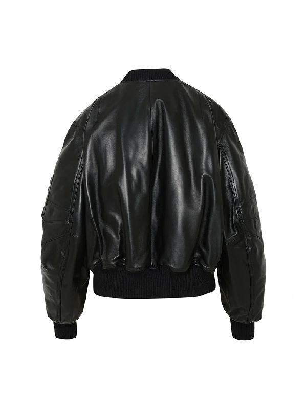 Womens Black Leather Bomber Jacket - Jacket Hub