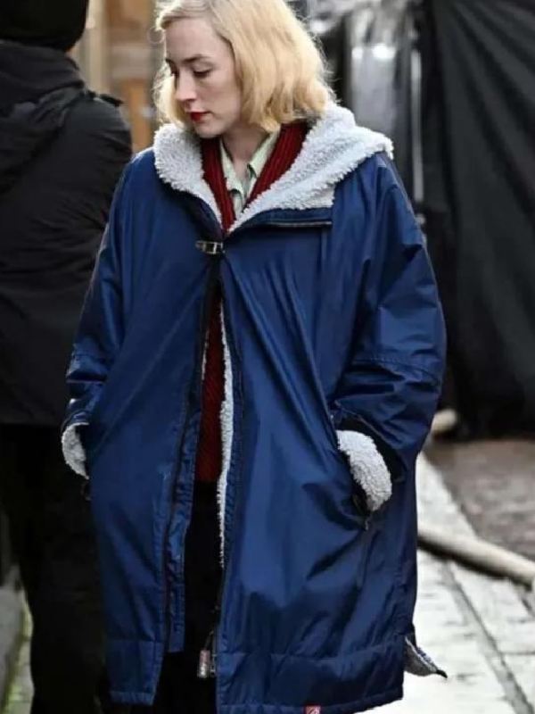 Blitz 2024 Saoirse Ronan Blue Shearling Jacket - Jacket Hub
