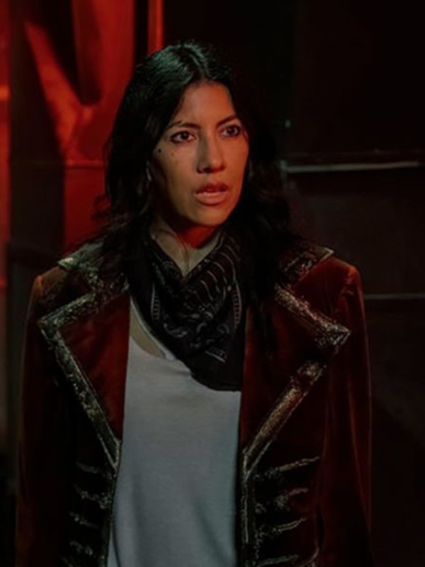Twisted Metal Stephanie Beatriz Maroon Velvet Blazer - Jacket Hub