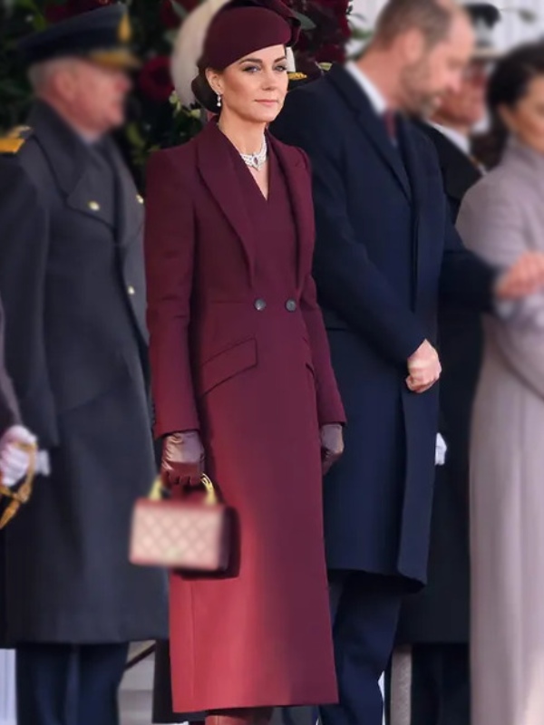 Kate Middleton Alexander McQueen Burgundy Coat - Jacket Hub