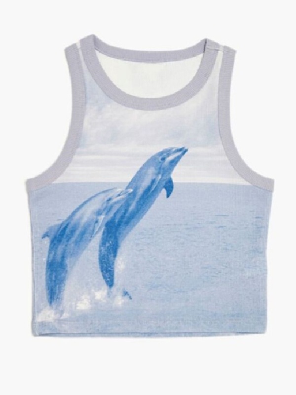 One of Them Days 2025 Maude Apatow Blue Dolphin Tank Top