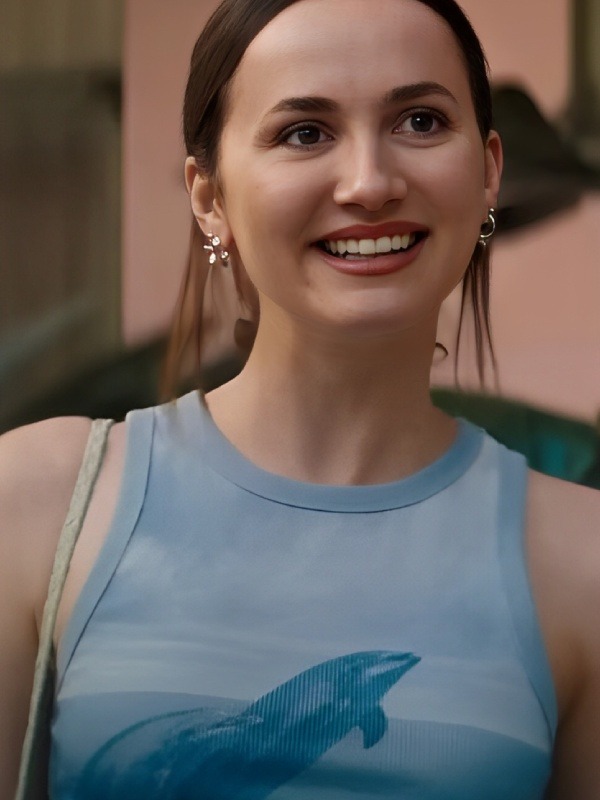 One of Them Days 2025 Maude Apatow Blue Dolphin Tank Top
