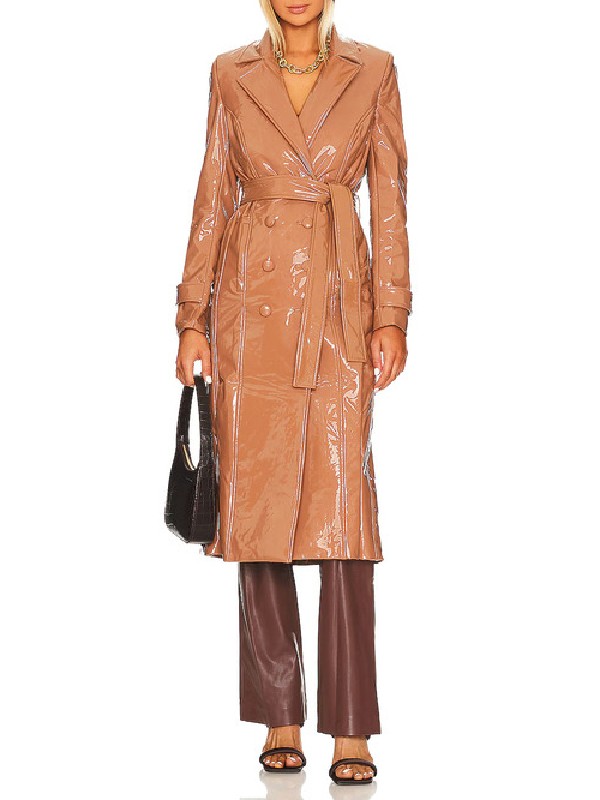 The Traitors US S03 Chrishell Stause Brown Leather Trench Coat