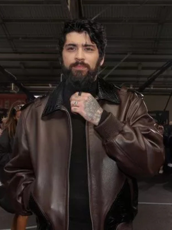 Zayn Malik Off-White Show Brown Leather Jacket - Jacket Hub