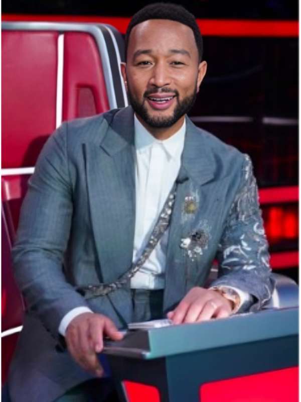 The Voice S27 John Legend Grey Embellished Blazer Coat