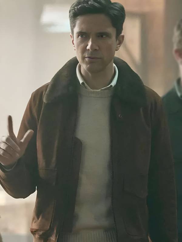 The Waterfront 2025 Topher Grace Brown Jacket