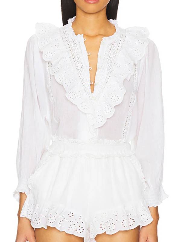 Access Daily 2025 Raegan Steinberg White Eyelet Blouse