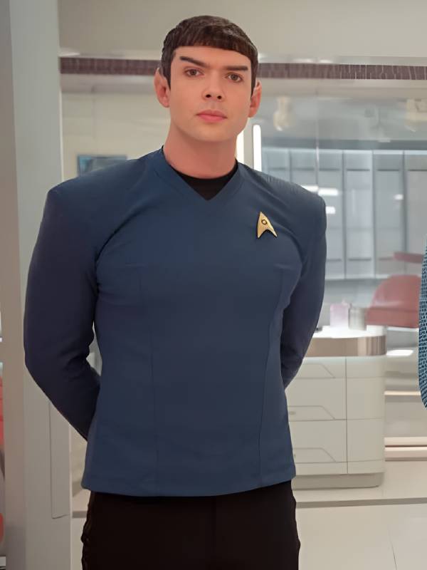 Star Trek Strange New Worlds Ethan Peck Blue Shirt