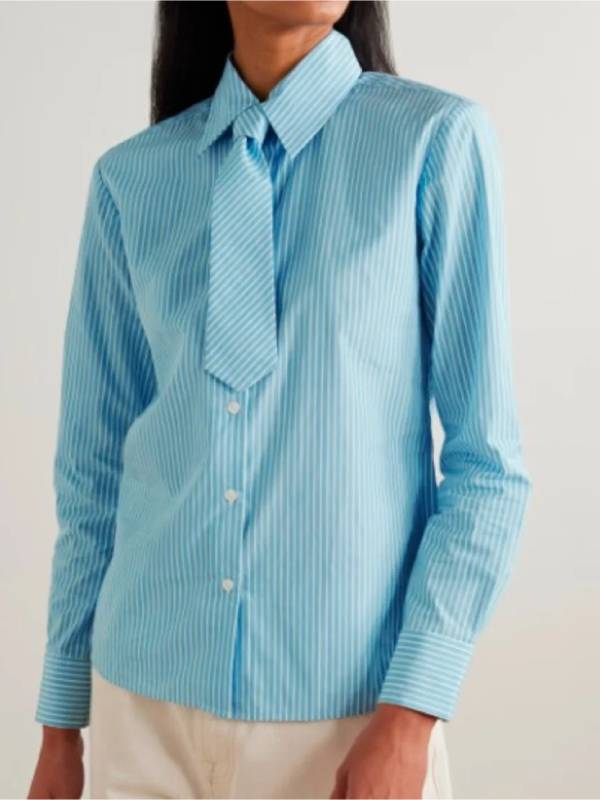 SNL S50 Amy Poehler Tie Detailed Striped Shirt - Jacket Hub