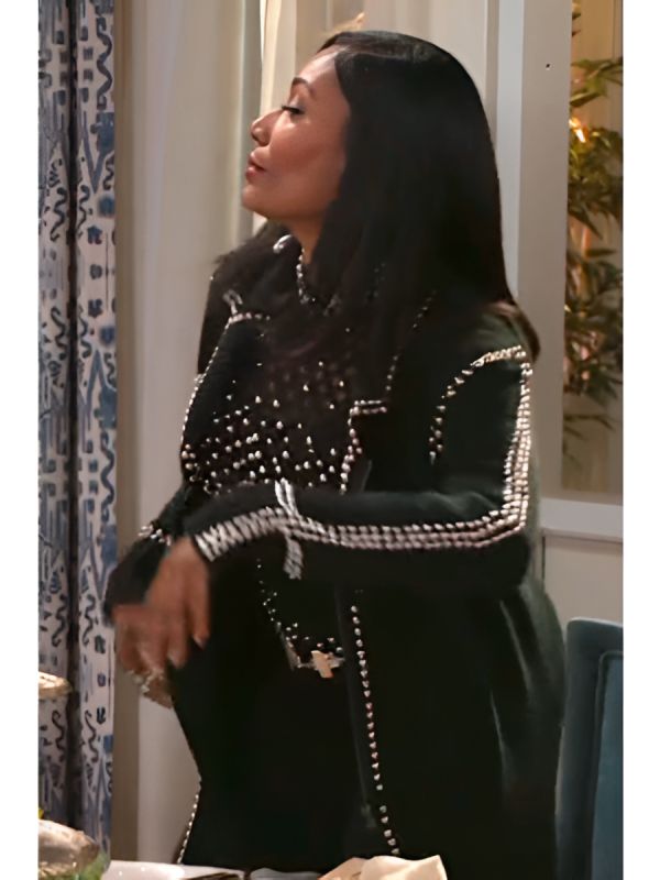 Beyond the Gates 2025 Trisha Mann-Grant Black Studded Trim Cardigan Coat