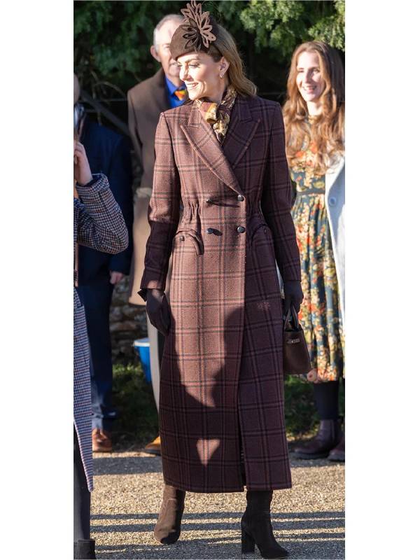 Kate Middleton Christmas Morning Service 2025 Plaid Trench Coat