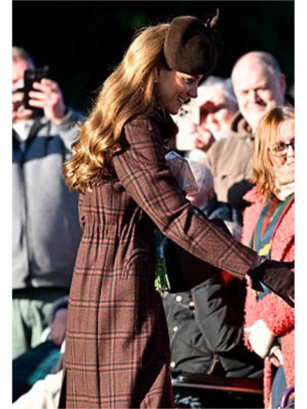 Kate Middleton Christmas Morning Service 2025 Plaid Trench Coat