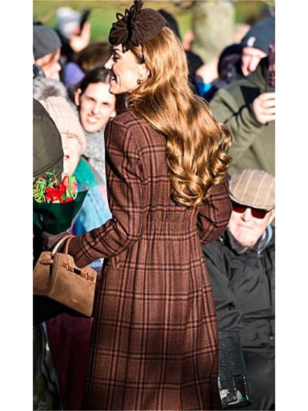 Kate Middleton Christmas Morning Service 2025 Plaid Trench Coat