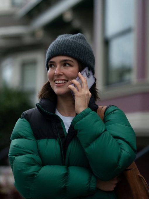 Voicemails for Isabelle 2026 Zoey Deutch Green Puffer Jacket